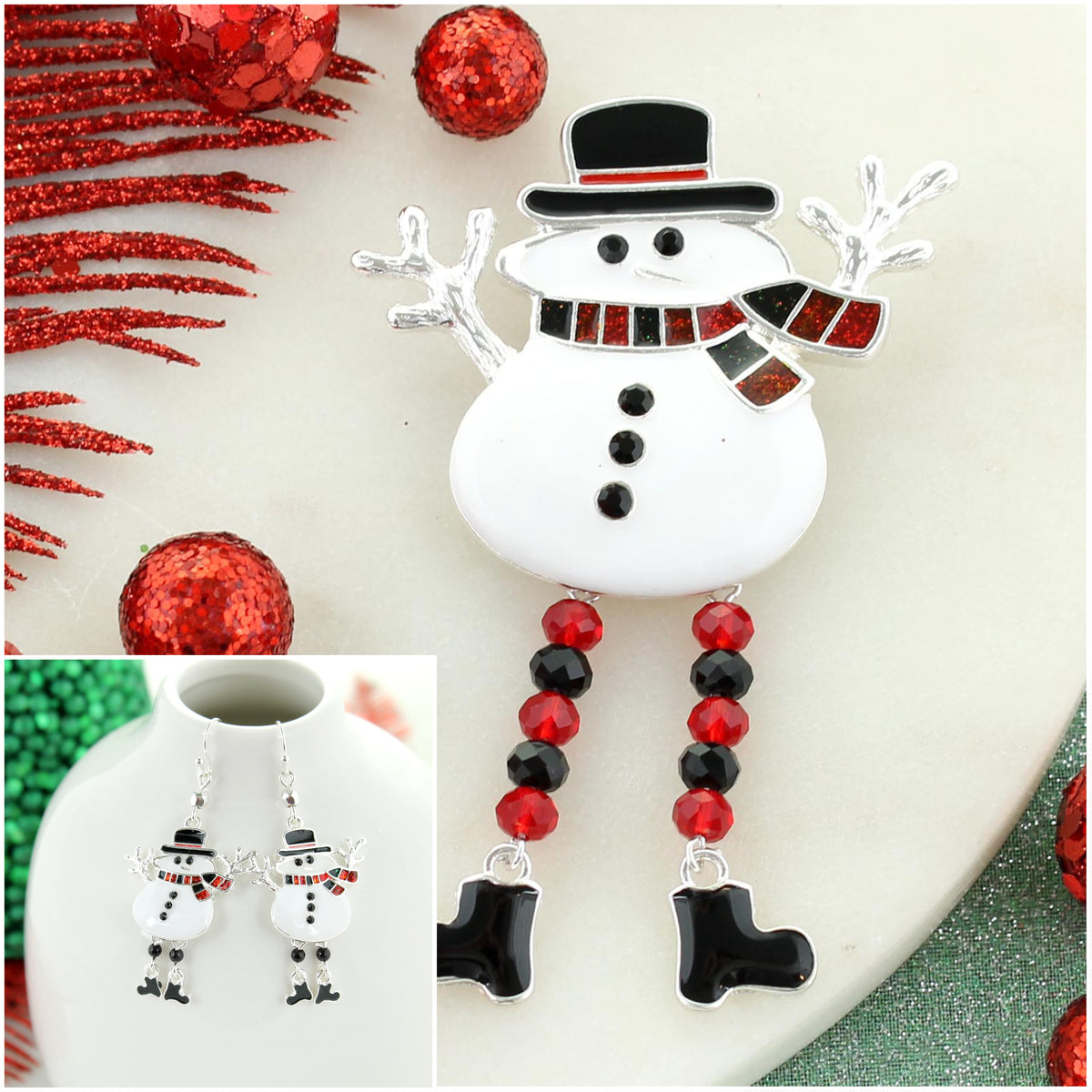 Buffalo Check Dangle Leg Snowman Christmas Gift Set – Seasons Jewelry ...